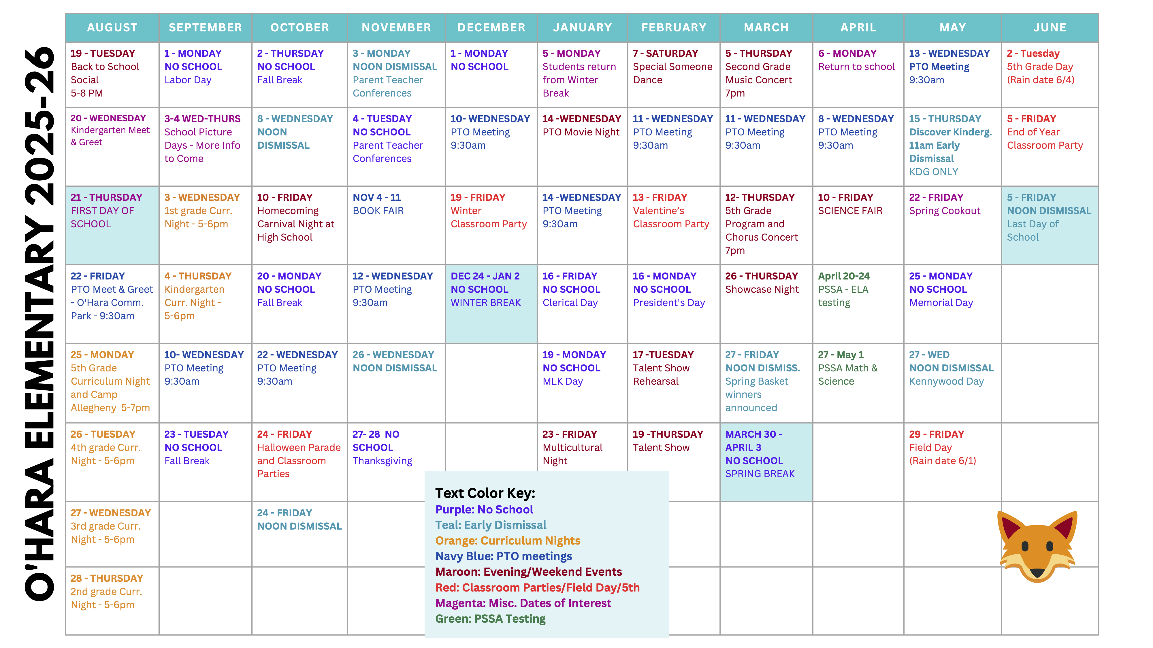 Calendar – O'Hara Elementary PTO